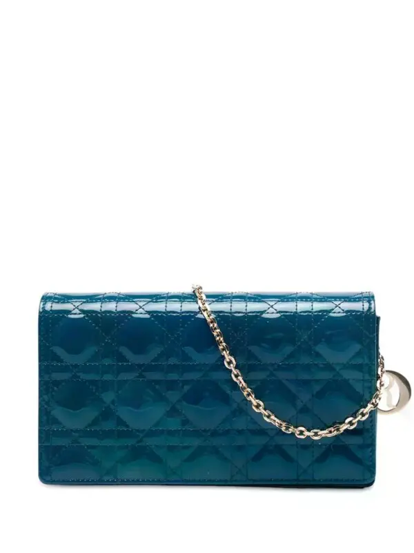 Dior Patent Cannage Lady Wallet On Chain Crossbody Bag - Blue