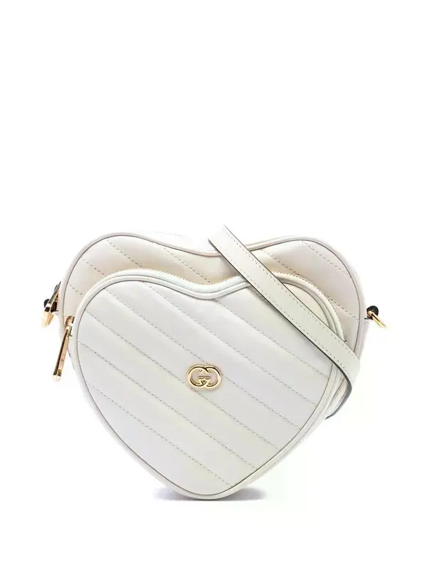Gucci 2016-2026 Mini Matelasse Diagonal Calfskin Interlocking G Heart Crossbody Bag - White