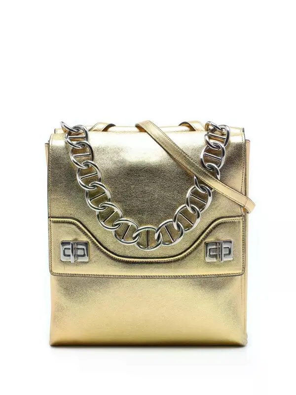 Prada 2010-2026 Metallic Leather Double Flap Turn Lock Satchel