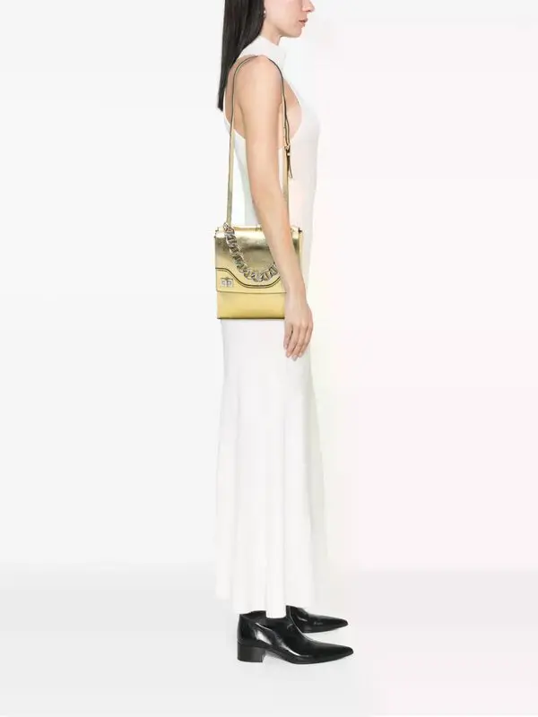 Prada 2010-2026 Metallic Leather Double Flap Turn Lock Satchel