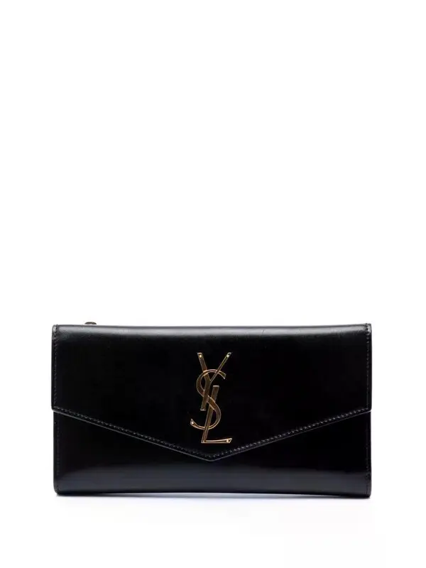 Saint Laurent 2019 Smooth Shiny Calfskin Monogram Uptown Clutch Bag - Black