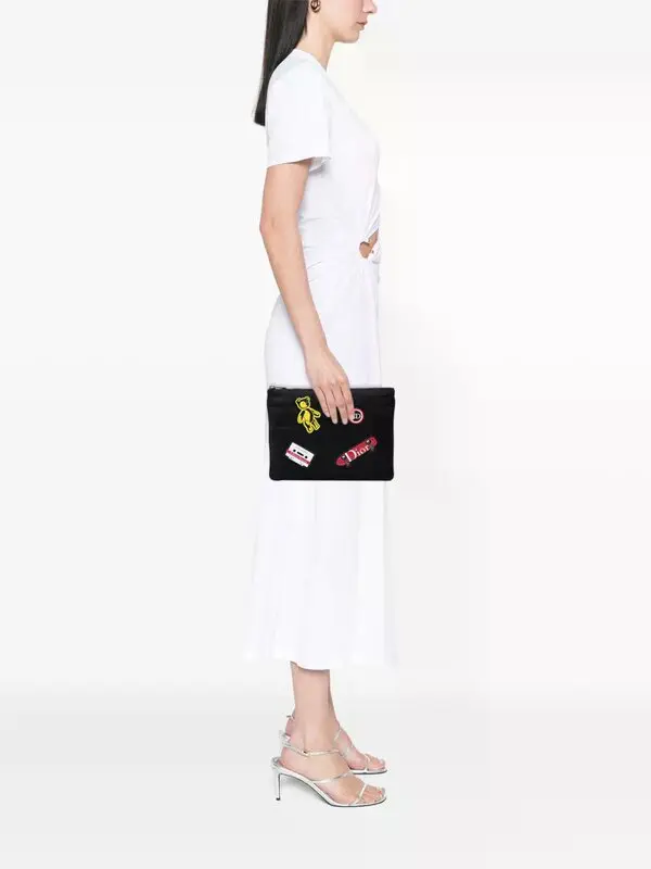 Dior 2018 Nylon Patch Embellished Zip Clutch Bag