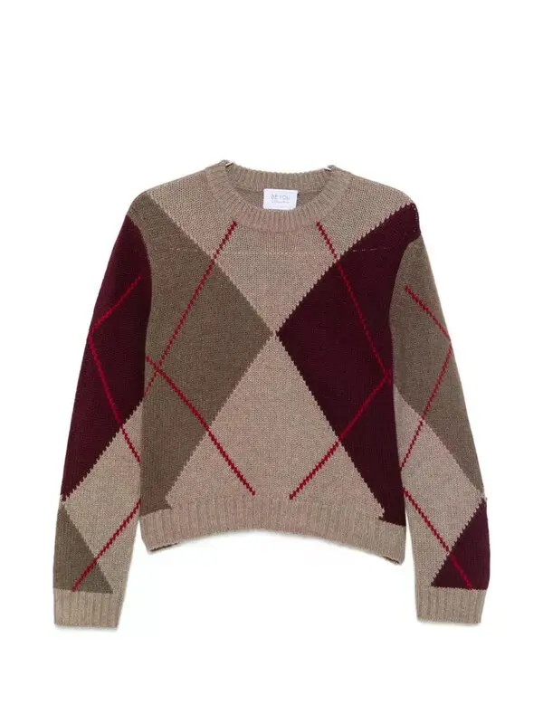 BEYOU Argyle-pattern Sweater