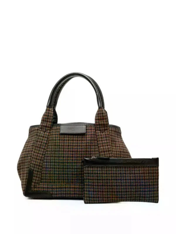 Balenciaga 2017 Wool Houndstooth Navy Cabas S Tote Bag