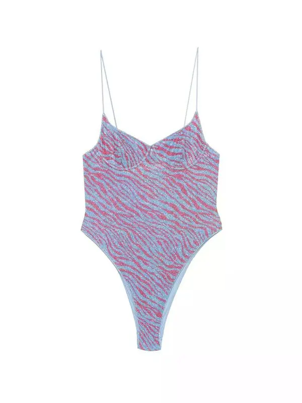 Oseree Zebra-print Underwired Swimsuit With Glitter Effect - Blue