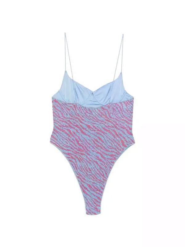 Oseree Zebra-print Underwired Swimsuit With Glitter Effect - Blue
