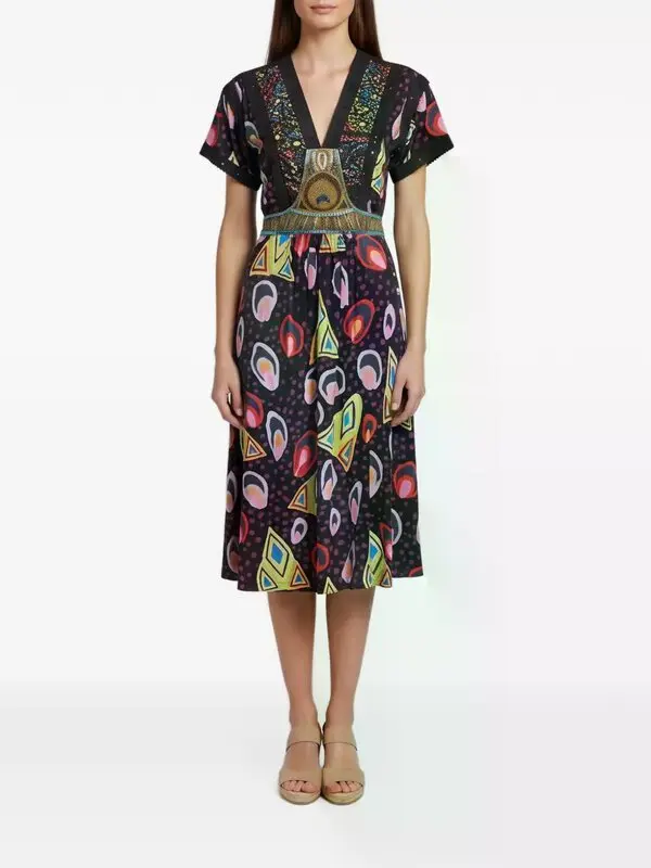 Etro Graphic Print Embellished Midi Dress - Black