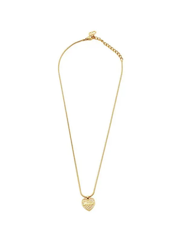 Dior Tone Crystal Embellished Heart Pendant Necklace - Gold