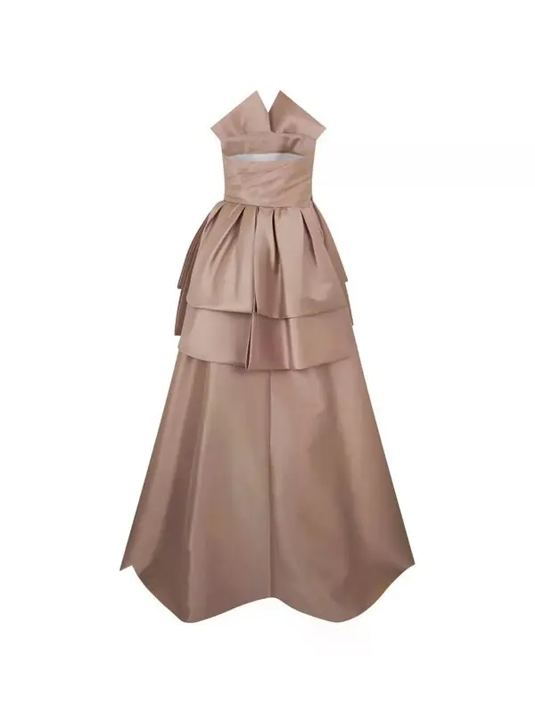 Alberta Ferretti Asymmetric Layered-skirt Gown Maxi Dress - Brown