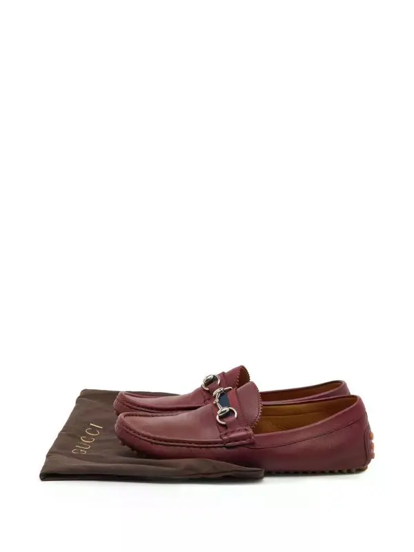 Gucci Leather Horsebit Detail Loafers - Red