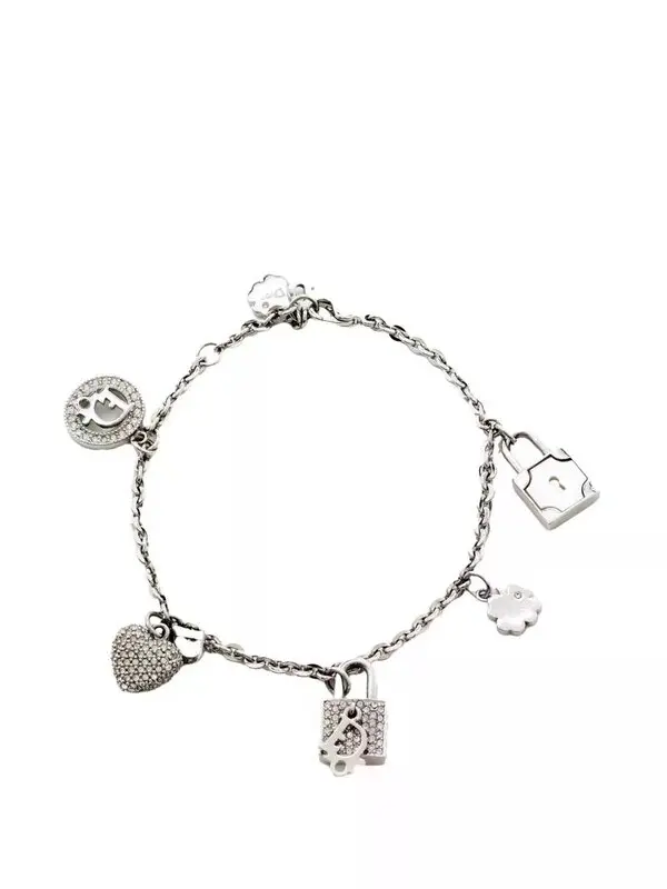 Dior Tone Crystal-embellished Padlock And Heart Charms Bracelet - Silver