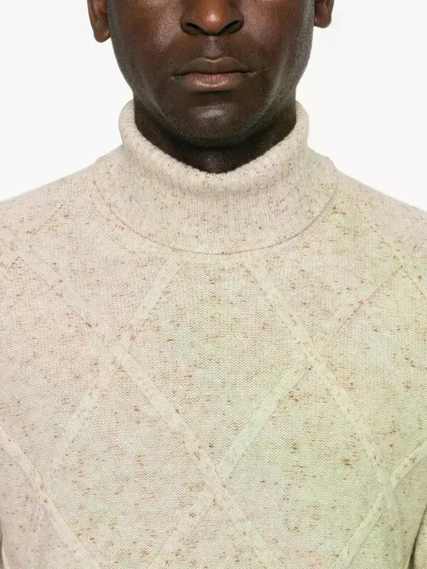 GRAN SASSO Diamond-knit Roll-neck Sweater - Brown