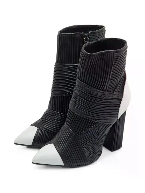 Balmain Leather Ribbed Pointed Toe Ankle Boots