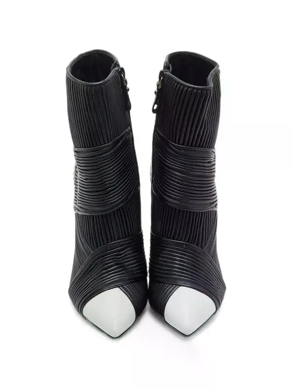 Balmain Leather Ribbed Pointed Toe Ankle Boots