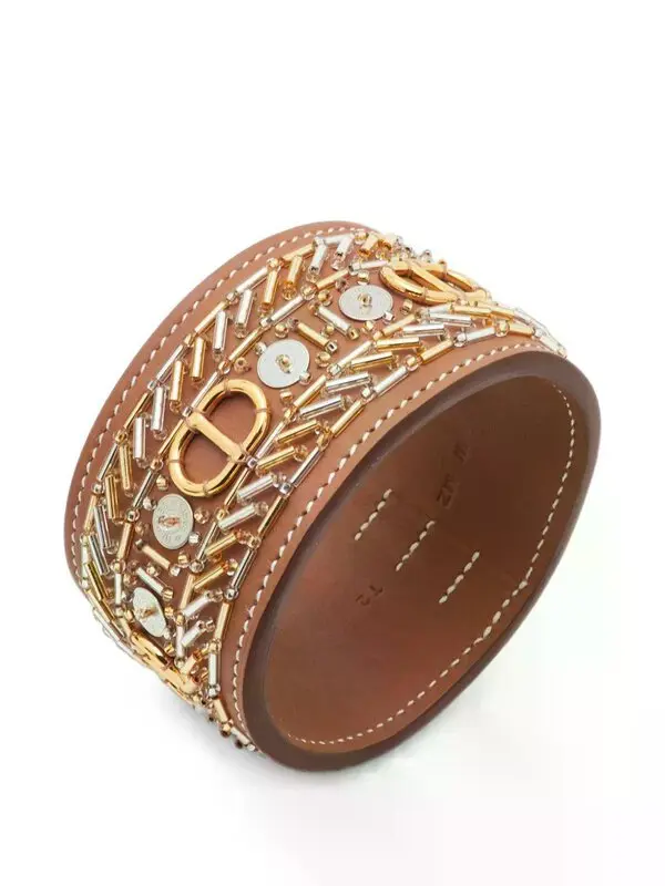 Hermès Beaded Leather Bangle Bracelet With Gold-tone And Silver-tone Hardware