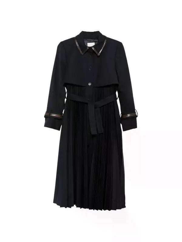 Sandro Pleated Leather-trim Trench Coat