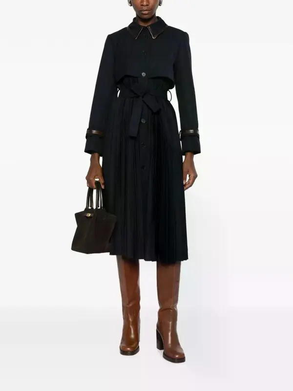Sandro Pleated Leather-trim Trench Coat