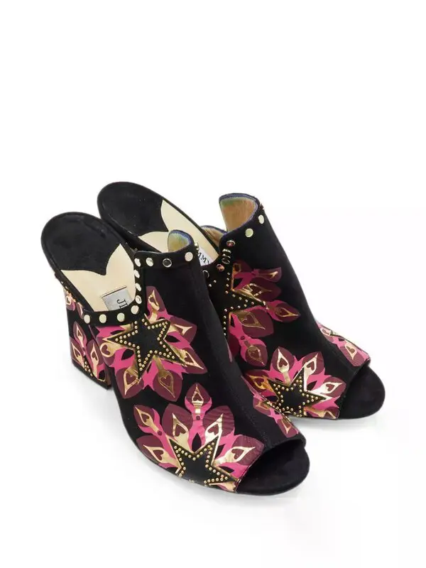 JIMMY CHOO Mahi Star-print Suede Heeled Mules - Black