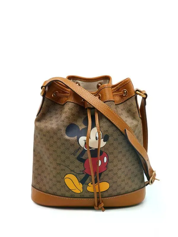 Gucci Micro Gg Canvas Disney Mickey Mouse Print Bucket Bag - Brown