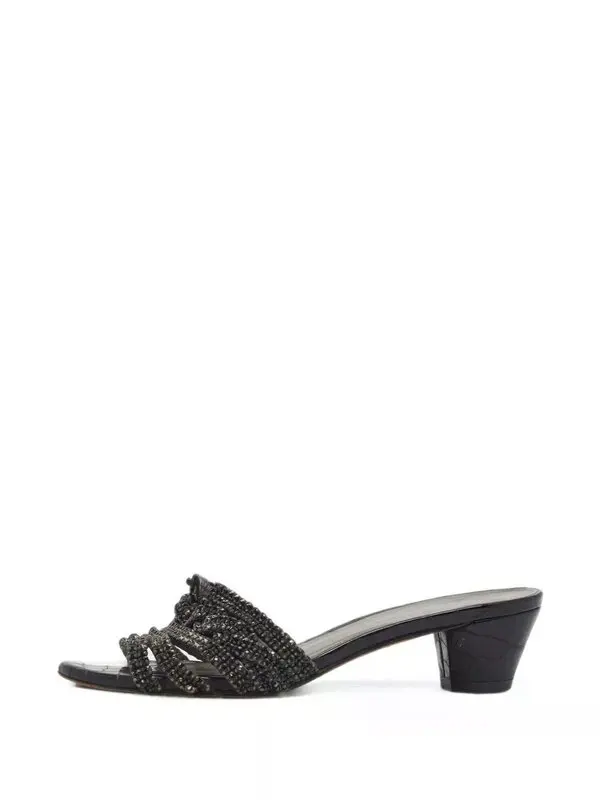 GINA Crystal-embellished Croc-effect Block Heel Sandals - Black