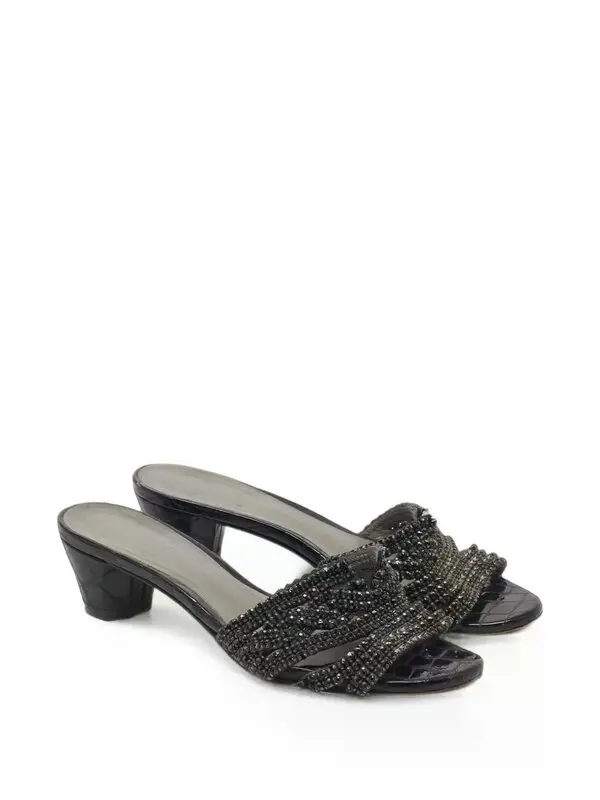 GINA Crystal-embellished Croc-effect Block Heel Sandals - Black
