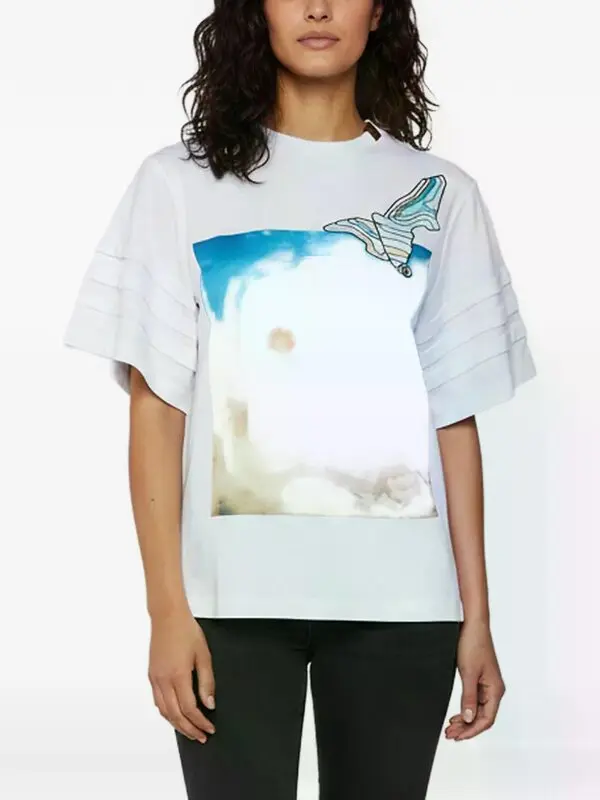 LOUIS VUITTON Graphic-print Pleated-sleeve T-shirt