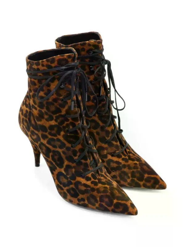Saint Laurent Kiki Leopard-print Suede Lace-up Ankle Boots