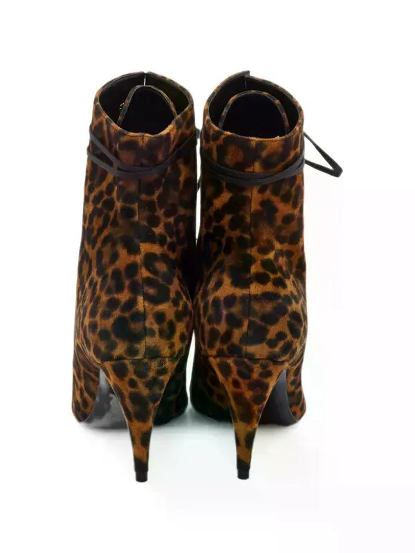 Saint Laurent Kiki Leopard-print Suede Lace-up Ankle Boots