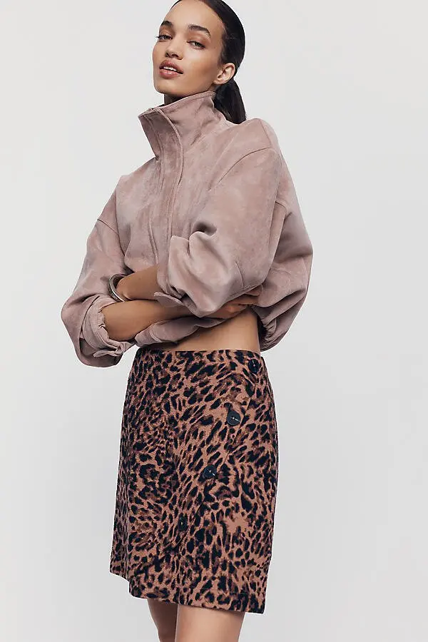 Maeve Printed Mini Skirt With Button Detail