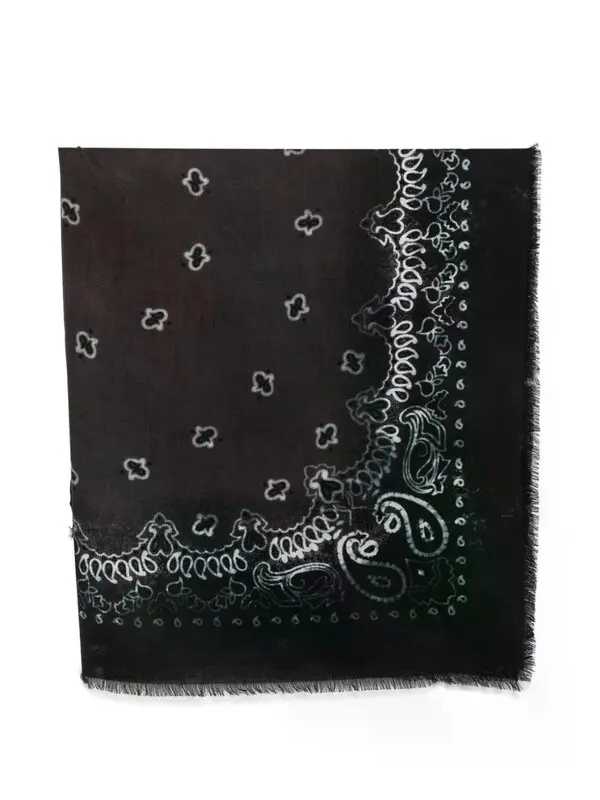 Destin Paisley-print Frayed-detail Scarf - Black