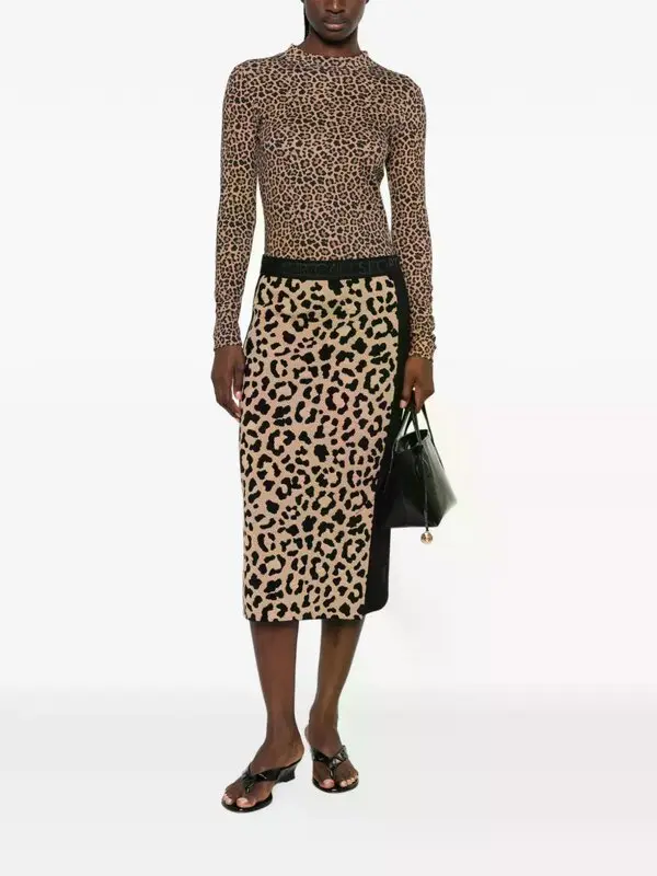 MARCCAIN Leopard Print Logo Waistband Midi Skirt