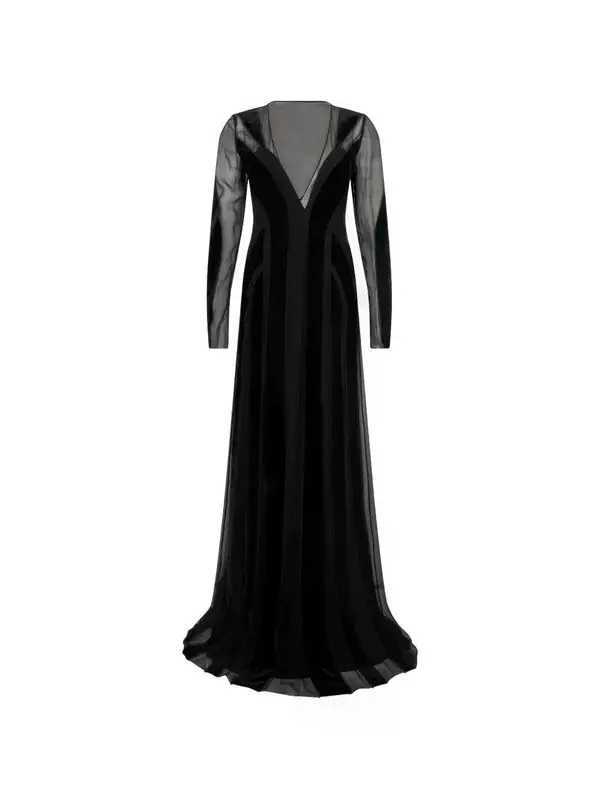 Alberta Ferretti Sheer-panelled Velvet-trim Maxi Dress - Black