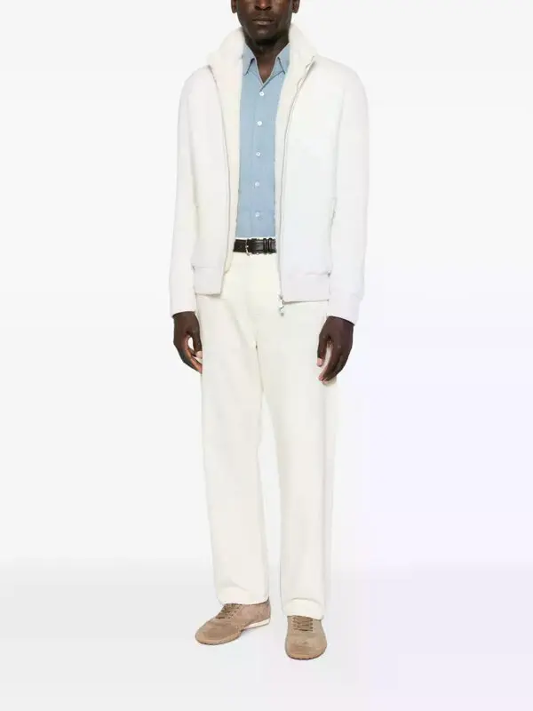 BARBA NAPOLI Ribbed-knit Faux-fur-trim Jacket - White