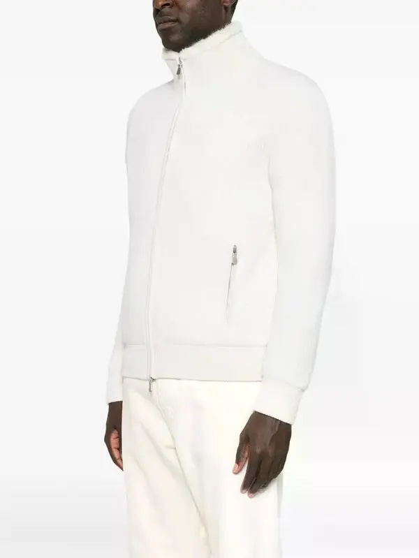 BARBA NAPOLI Ribbed-knit Faux-fur-trim Jacket - White