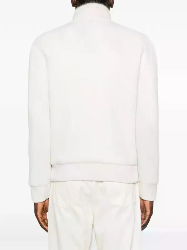 BARBA NAPOLI Ribbed-knit Faux-fur-trim Jacket - White