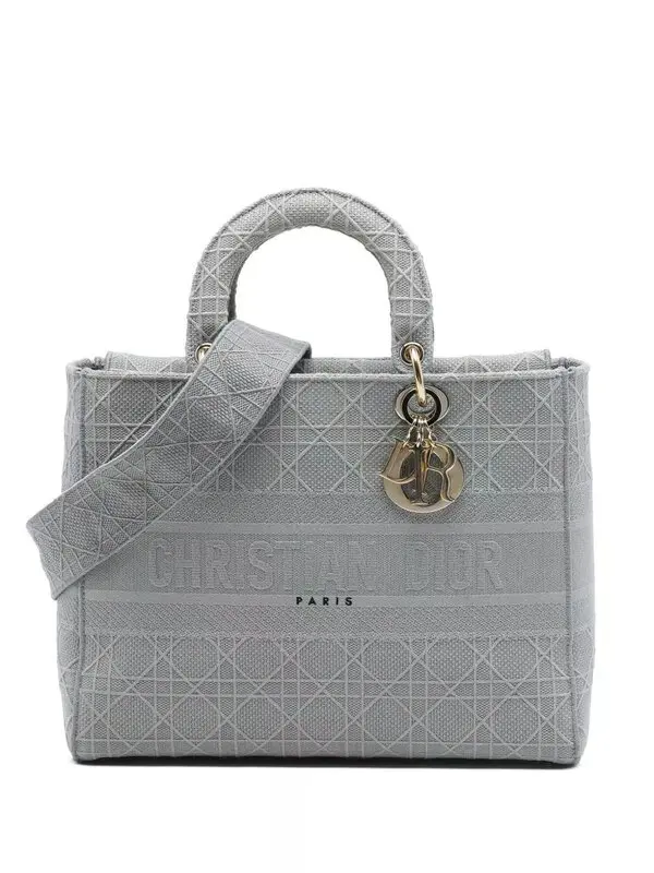 Dior Large Embroidered Canvas Cannage Lady D Lite Satchel