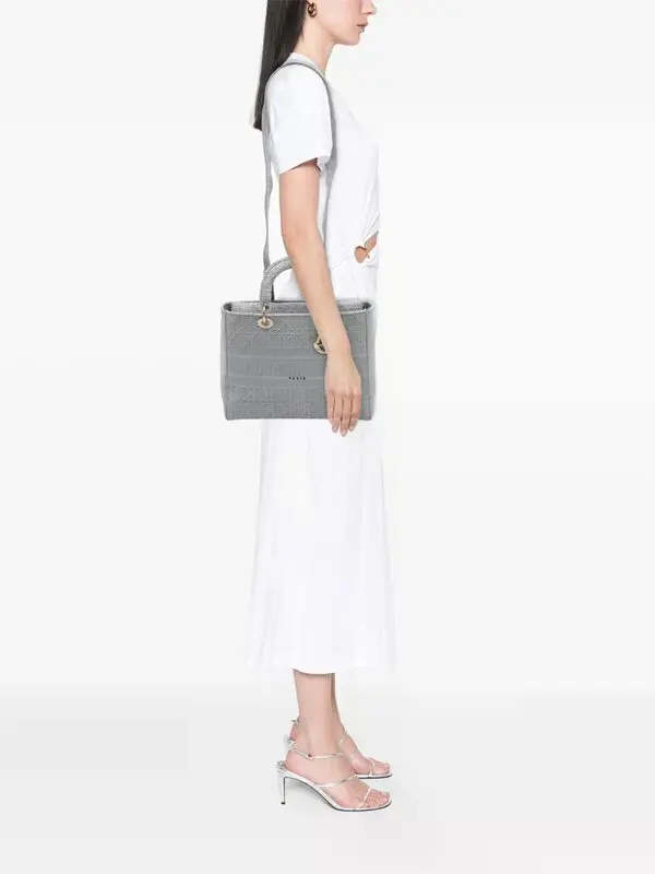 Dior Large Embroidered Canvas Cannage Lady D Lite Satchel