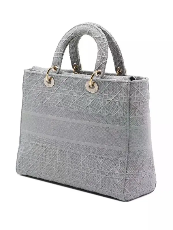 Dior Large Embroidered Canvas Cannage Lady D Lite Satchel
