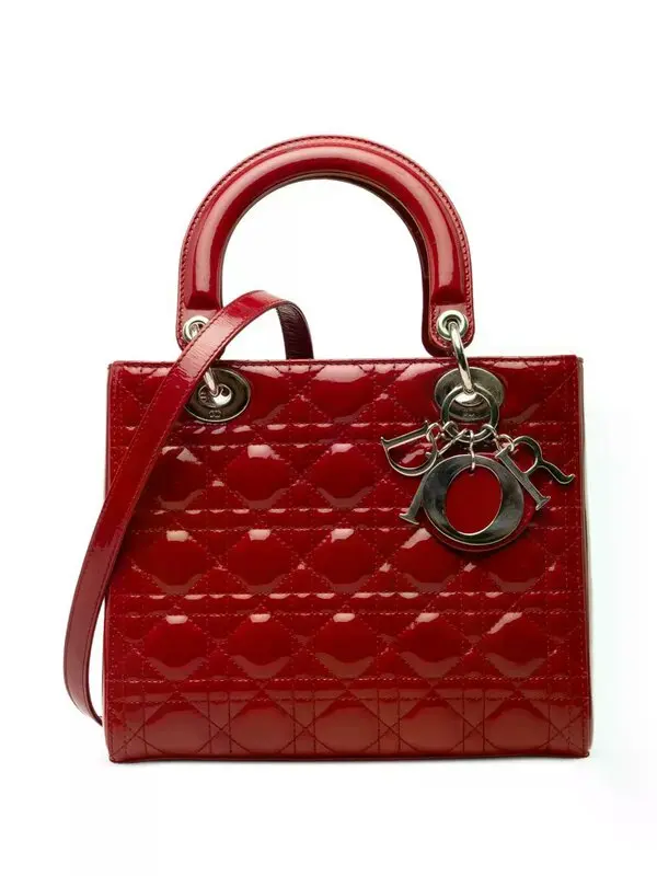 Dior Patent Cannage Lady Satchel - Red