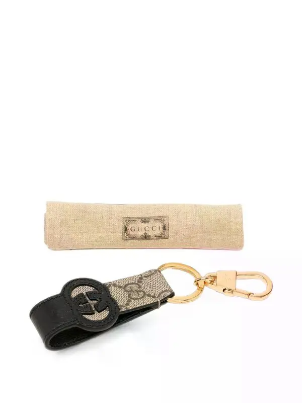 Gucci 2016-2026 Gg Supreme And Calfskin Interlocking G Bag Charm And Ring Key Chain - Neutrals
