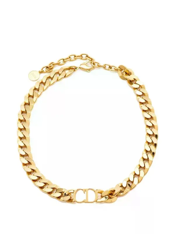Dior Tone 'cd' Logo Choker Necklace - Gold