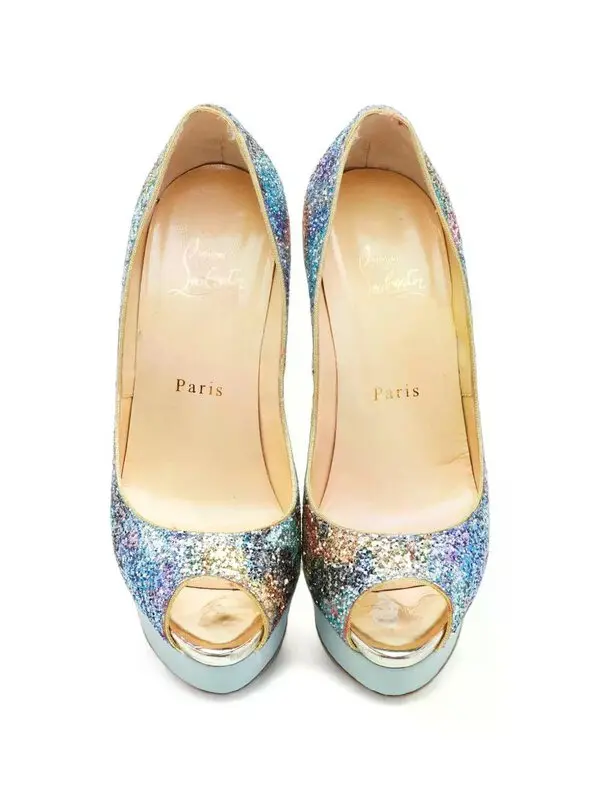 CHRISTIAN LOUBOUTIN Lady Peep Glitter Platform Pumps
