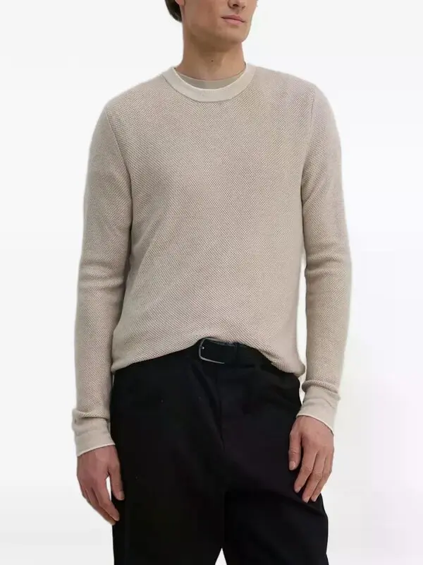 Guess Waffle Knit Crew Neck Sweater - Neutrals