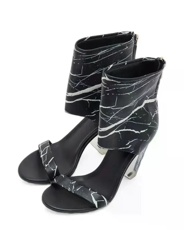 Balmain Carrara Marble Print Ankle Cuff Sandals - Black