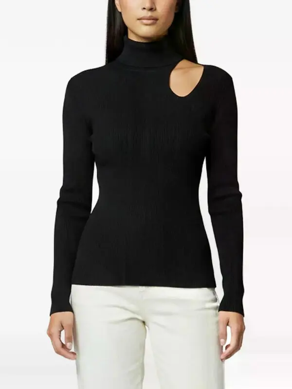 Fendi Rib-knit Cut-out Mock Neck Long Sleeve Top - Black