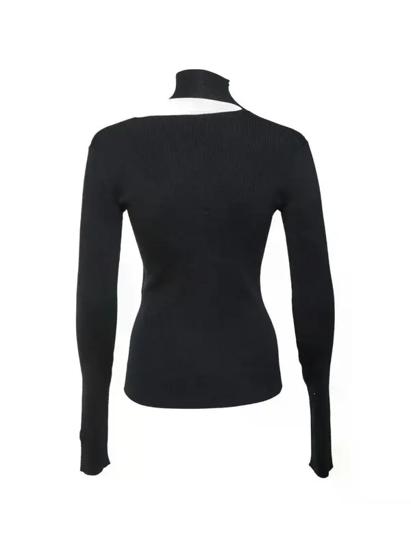 Fendi Rib-knit Cut-out Mock Neck Long Sleeve Top - Black