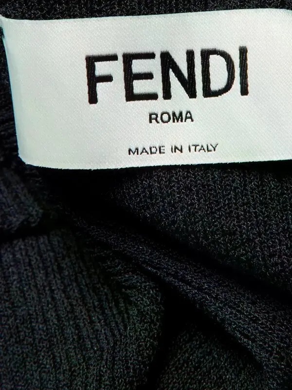 Fendi Rib-knit Cut-out Mock Neck Long Sleeve Top - Black