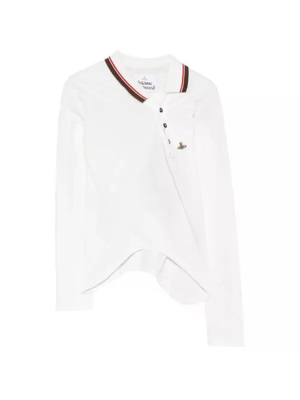 VIVIENNE WESTWOOD Orb-embroidered Asymmetric Long Sleeve Polo Shirt - White
