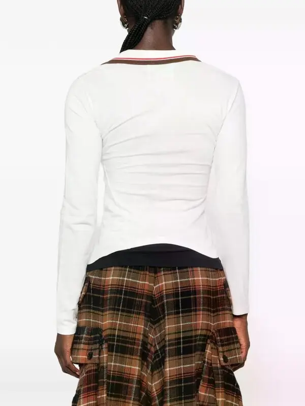 VIVIENNE WESTWOOD Orb-embroidered Asymmetric Long Sleeve Polo Shirt - White