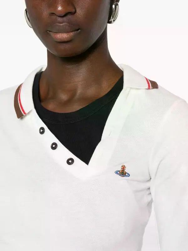 VIVIENNE WESTWOOD Orb-embroidered Asymmetric Long Sleeve Polo Shirt - White